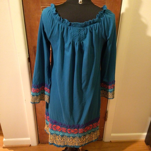 Johnny Was | Dresses | Vintage Johnny Was Blue Embroidered Knit Dress ...